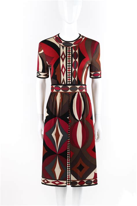 Emilio Pucci C1960s Multicolor Silk Geometric Print Short Sleeve
