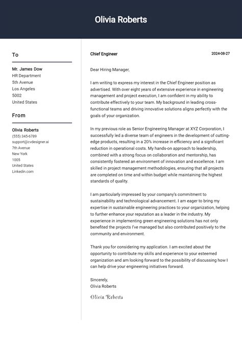 9 Chief Engineer Cover Letter Examples With Writing Tips For 2025 Cvdesignerai
