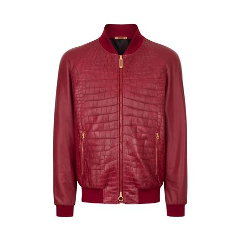 Bold Sophistication Red Crocodile Leather Jacket With Leather Sleeves