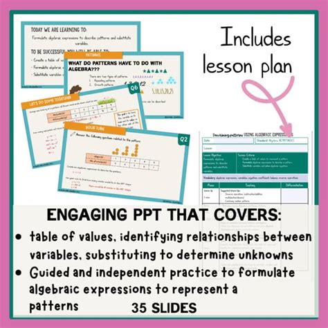 Bundle Describing Patterns Using Algebraic Expressions Powerpoint And Worksheets