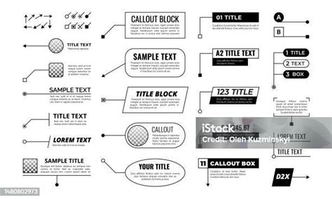 설명선 제목 텍스트 상자 프레임 인포그래픽 설명선 팝업 텍스트 상자 풍선 화살표가 있는 음성 레이블 기술 레이아웃 벡터 세트 대화 풍선 문자 기호에 대한 스톡 벡터 아트 및