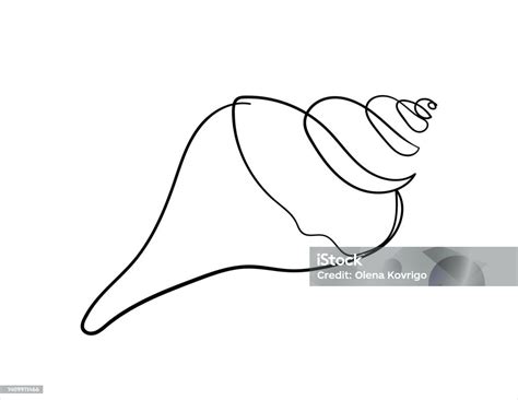 조개 껍질 로고 또는 엠블럼에 대한 하나의 연속 선 그리기 스타일 현대의 간단한 벡터 일러스트레이션 조개껍데기의 해양 삽화를