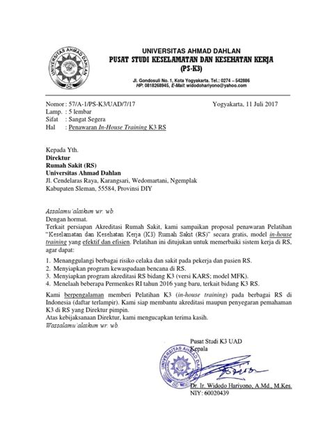 Proposal Pelatihan In House Training Rs Uad Pdf