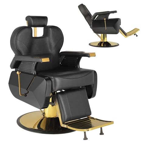 Heavy Duty Barber Chair Hydraulic Black Gold Reclining Barbershop