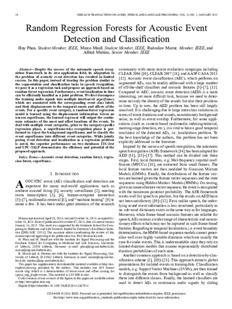 Pdf Random Regression Forests For Acoustic Event Detection And