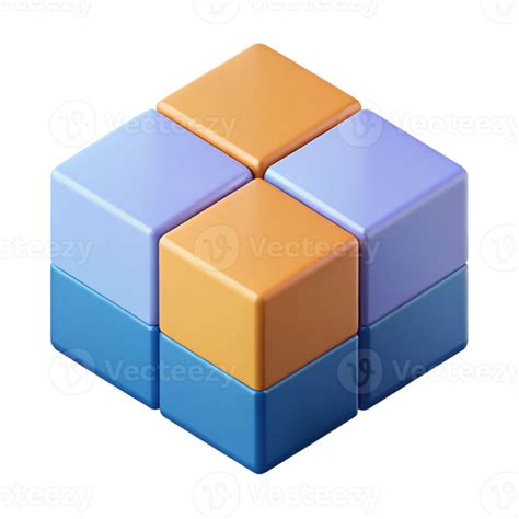 Striking Retro Isometric Cube Divided Into Four Equal Sections Flat