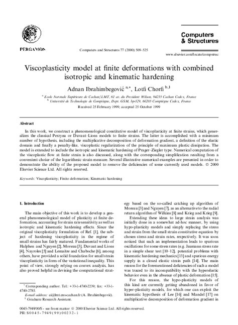 Pdf Viscoplasticity Model At Finite Deformations With Combined
