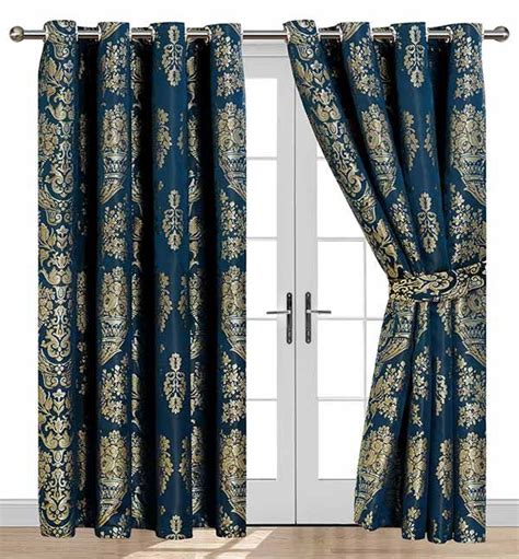 Luxury Jacquard Eyelet Blue Bedroom Curtains Imperial Rooms Blue