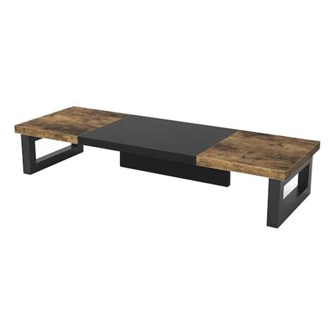 Dual Monitor Stand Riser Wood Steel Multi Purpose Desktop Storage