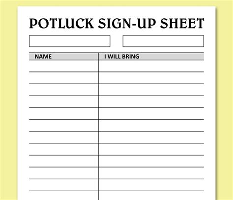 Food Sign Up Sheet Template
