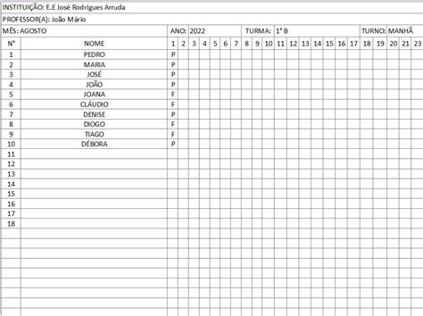 Lista De Chamada Para Imprimir Word Braincp