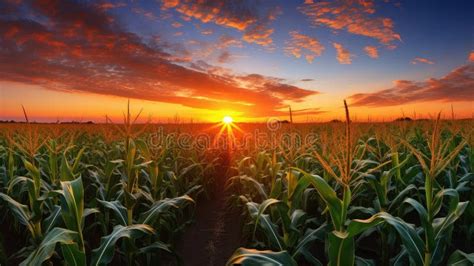 Farm Corn Field Sunset Stock Illustration Illustration Of Crops