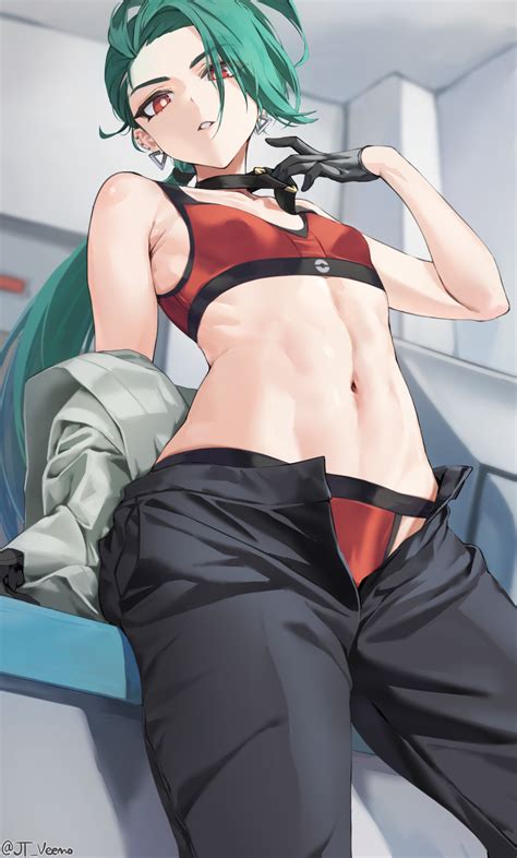 Rule 34 1girls Breasts Elite Four Female Flat Chest Green Hair