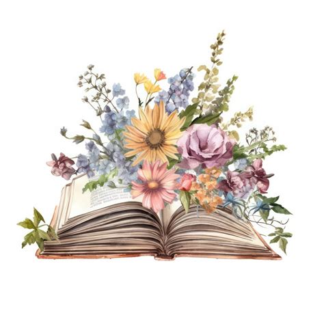 Premium Photo Watercolor Stack Of Books And Flowers On White Background