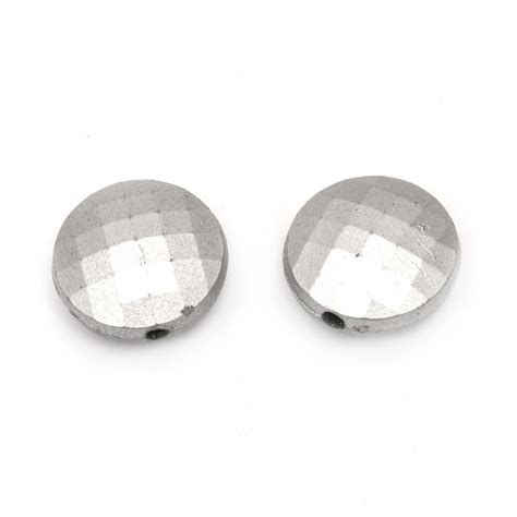 Метализиран кръг 12x6 мм дупка 2 мм многостен цвят сребро -20 грама |⭐ ...