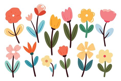 Hand Drawing Cartoon Flower Sticker Set 11373298 Vector Art At Vecteezy