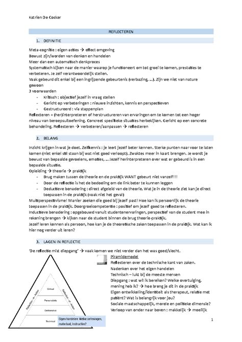 Katrien De Cocker Reflecteren 1 Definitie Meta Cognitie Eigen Acties Effect