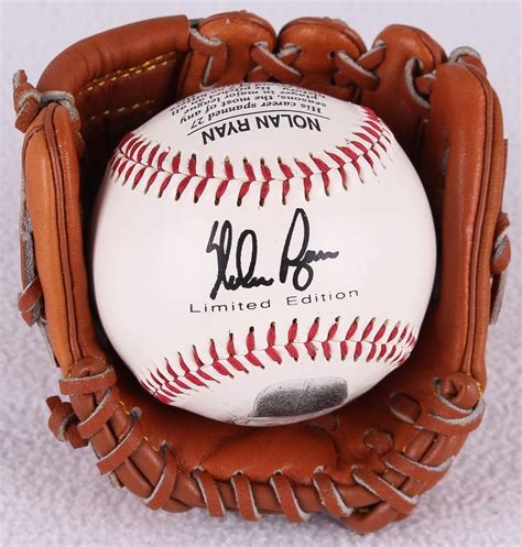 Nolan Ryan Le Commemorative Fotoball Baseball With Glove Display