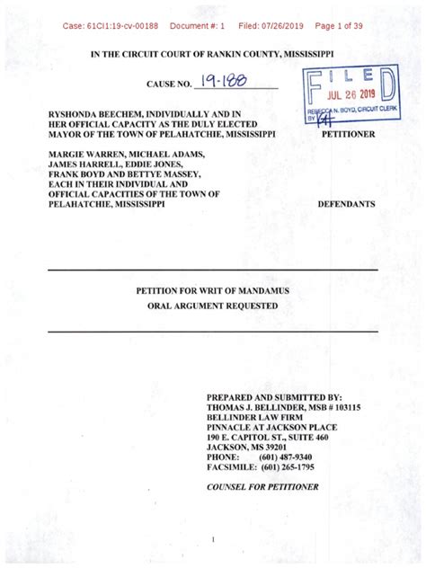 Petition For Writ Of Mandamus Filed Beechem V Warren Writ