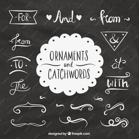 Free Vector Set Of Words And Hand Drawn Ornamental Elements