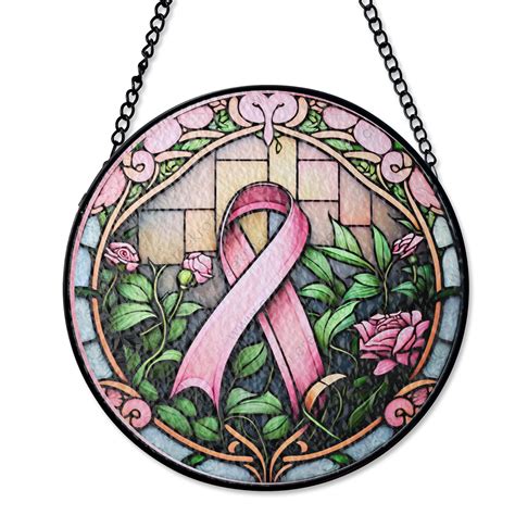 Breast Cancer Awareness Pink Ribbon Suncatcher Stained Glass Style Uv