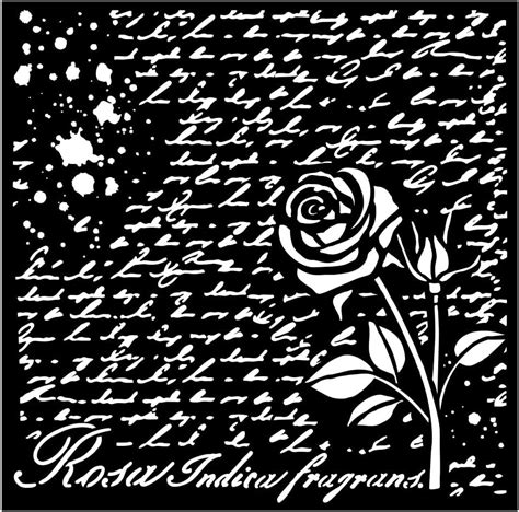 Stamperia Stencil 7x7 Rose Parfum Manuscript W Roses