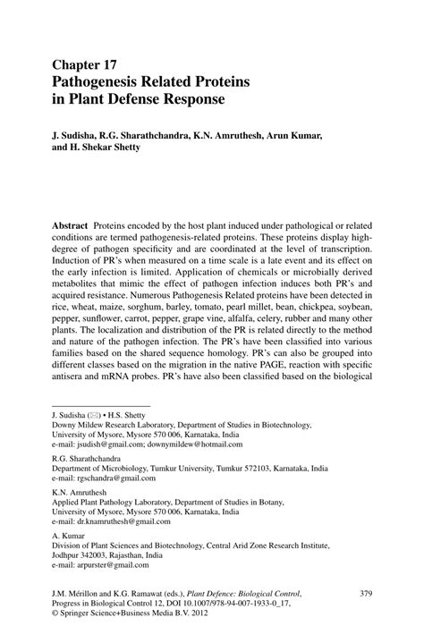 Pdf Pathogenesis Related Proteins In Plant Defense Response