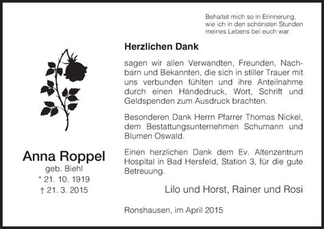 Traueranzeigen Von Anna Roppel Trauerhnade