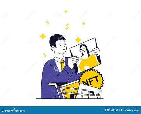 Nft Token Concept With Character Situation Vector Illustration Stock Vector Illustration Of