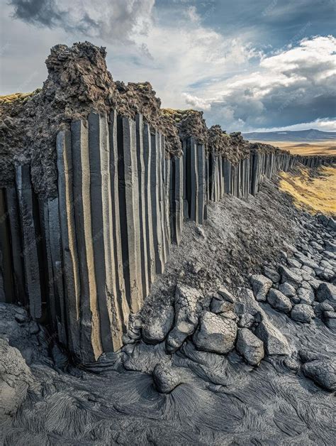 Formation Of Basalt Columns Stretching Across A Barren Volcanic Field