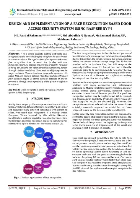 Pdf Design And Implementation Of A Face Recognition Based Door Access Security System Using