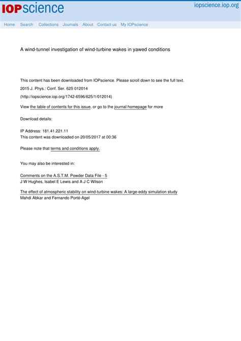 Pdf A Wind Tunnel Investigation Of Wind Turbine Wakes In Yawed Conditions
