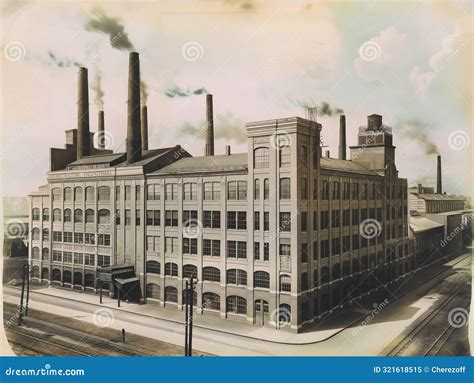 Historic Industrial Factory With Smokestacks Stock Image Image Of