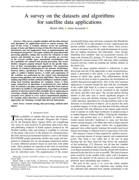 pdf a survey on the datasets and algorithms for satellite data