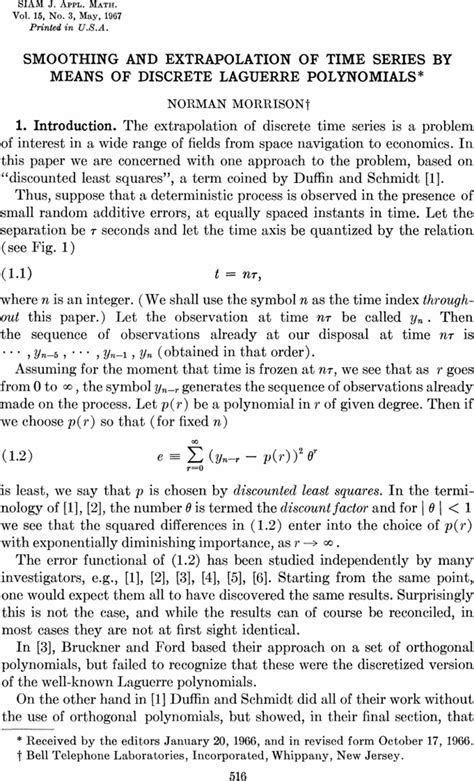 Smoothing And Extrapolation Of Time Series By Means Of Discrete Laguerre Polynomials Siam