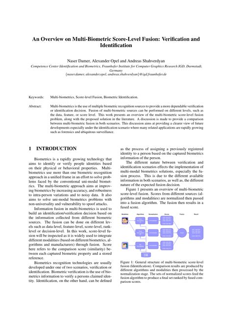 Pdf An Overview On Multi Biometric Score Level Fusion Verification