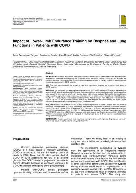 Pdf Impact Of Lower Limb Endurance Training On Dyspnea And Lung Functions In Patients With Copd