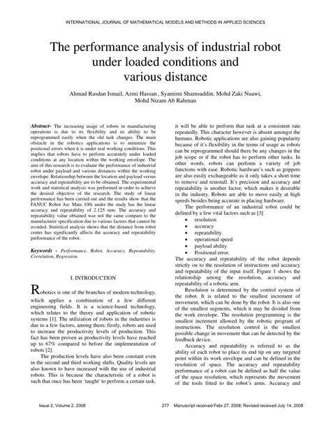 Pdf The Performance Analysis Of Industrial Robot Under Loaded