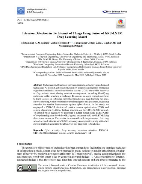 (PDF) Intrusion Detection in the Internet of Things Using Fusion of GRU-LSTM Deep Learning Model