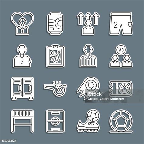 세트 라인 축구 축구 공 축구 또는 축구 티켓 선수 계획 전략 개념 심판 아이콘 벡터 0명에 대한 스톡 벡터 아트 및 기타 이미지 Istock