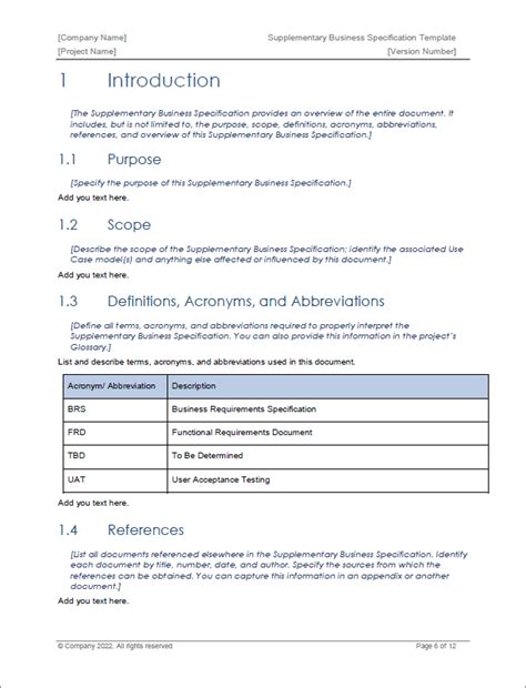 Supplementary Specification Template Ms Word Ms Office Templates