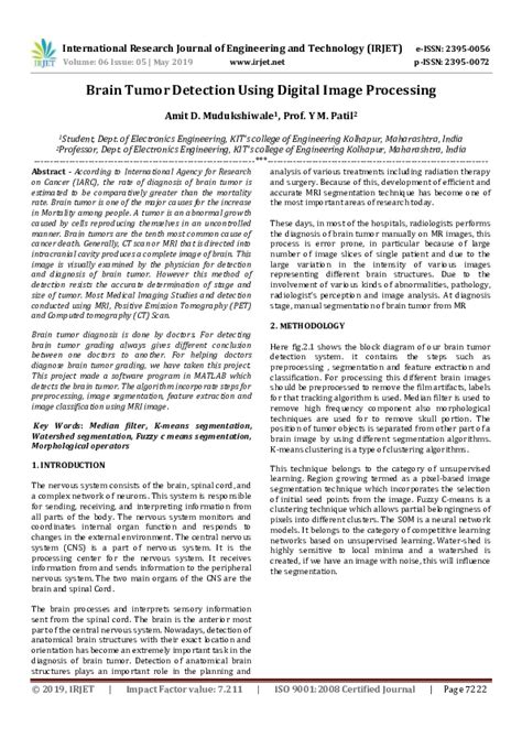 Pdf Irjet Brain Tumor Detection Using Digital Image Processing