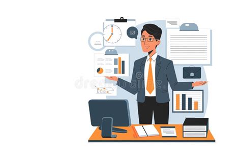 Businessman Presenting Analytics Data Using Computer And Many Charts