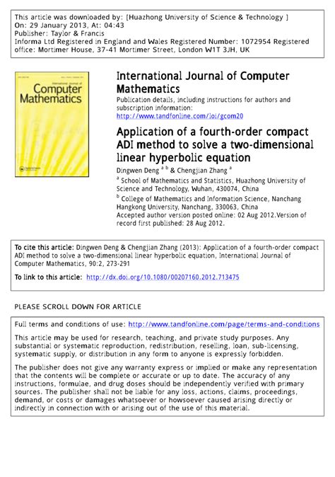 Pdf Application Of A Fourth Order Compact Adi Method To Solve A Two