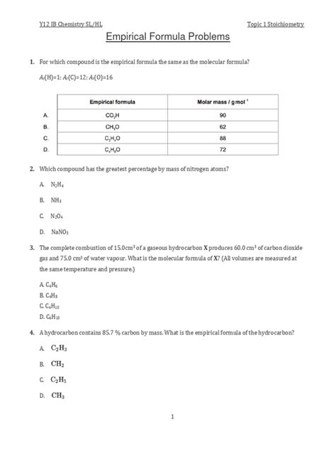 S1 4 4 Empirical Formula Past Paper Problems Questions Pdf Oxide Stoichiometry