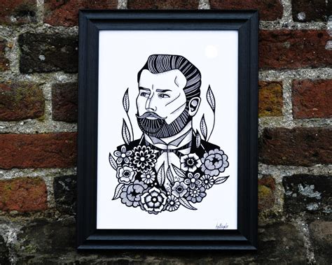 Flower Man Art Print A4 Floral Illustration Pen And Ink Line Drawing