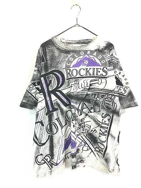 古着 90s Mlb Colorado Rockies ロッキーズ オールオーバー Tシャツ Xl 古着