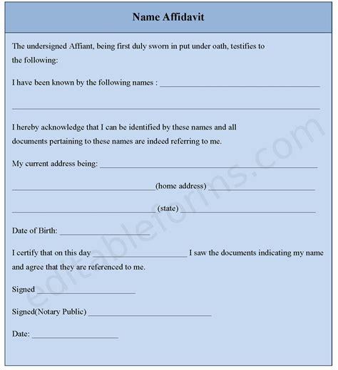 Name Affidavit Form Editable Pdf Forms