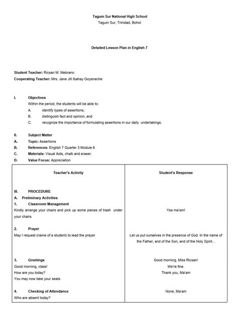Lesson Plan Assertion Pdf