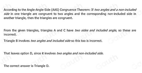 Solved Triangle ABC Is Congruent To Triangle XYZ By AAS Is Which Triangle Triangle D Triangle